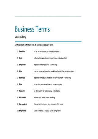 Business english vocabulary homework pdf | PDF