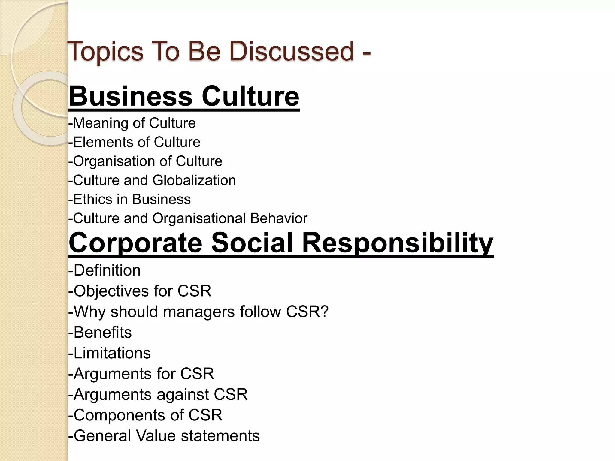 Business Culture And CSR Activities | PPTX