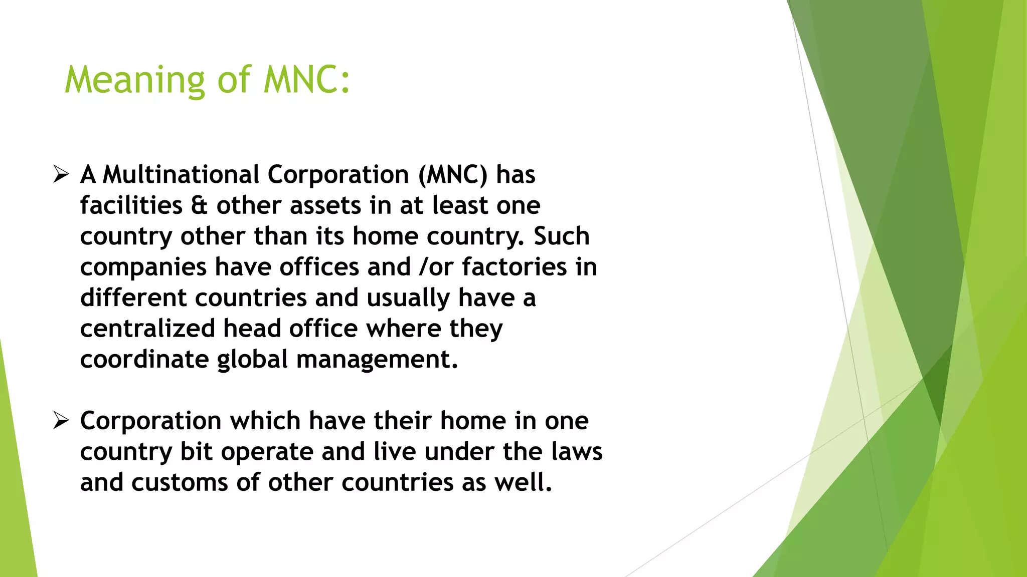 MNCs Features, significance, Role , Impact of MNCs on Indian economy. | PPT