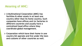 MNCs Features, significance, Role , Impact of MNCs on Indian economy ...