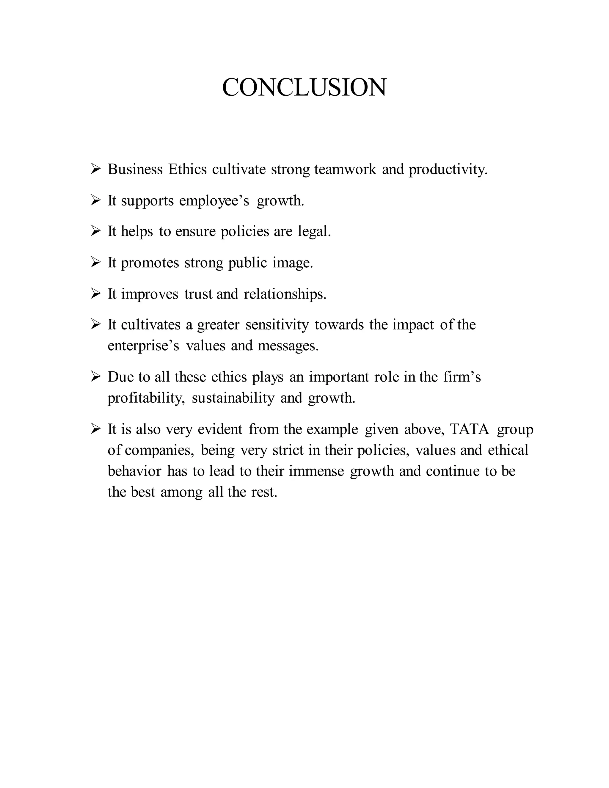 Business Ethics and example company- TATA | DOCX
