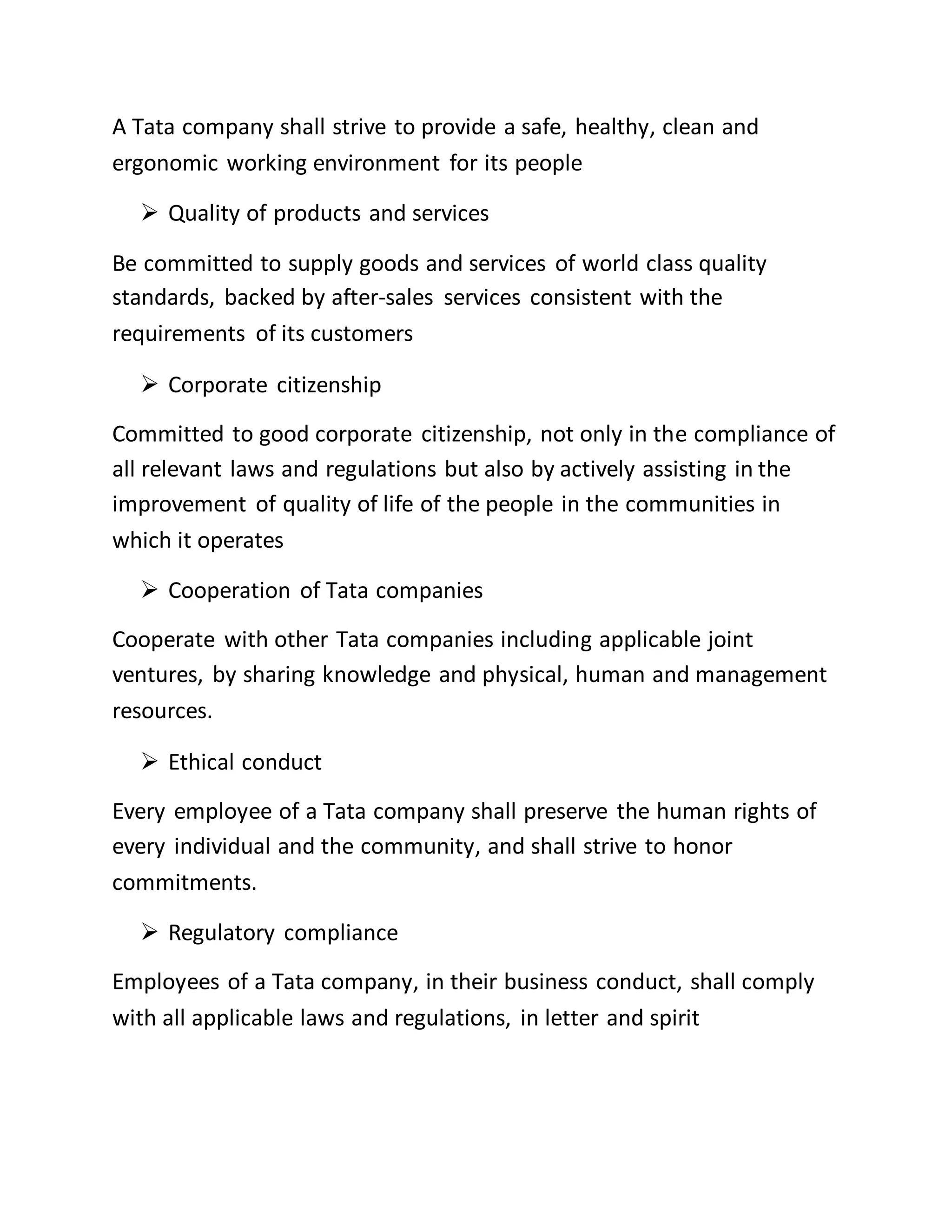 Business Ethics and example company- TATA | DOCX