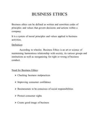 Business Ethics and example company- TATA | DOCX