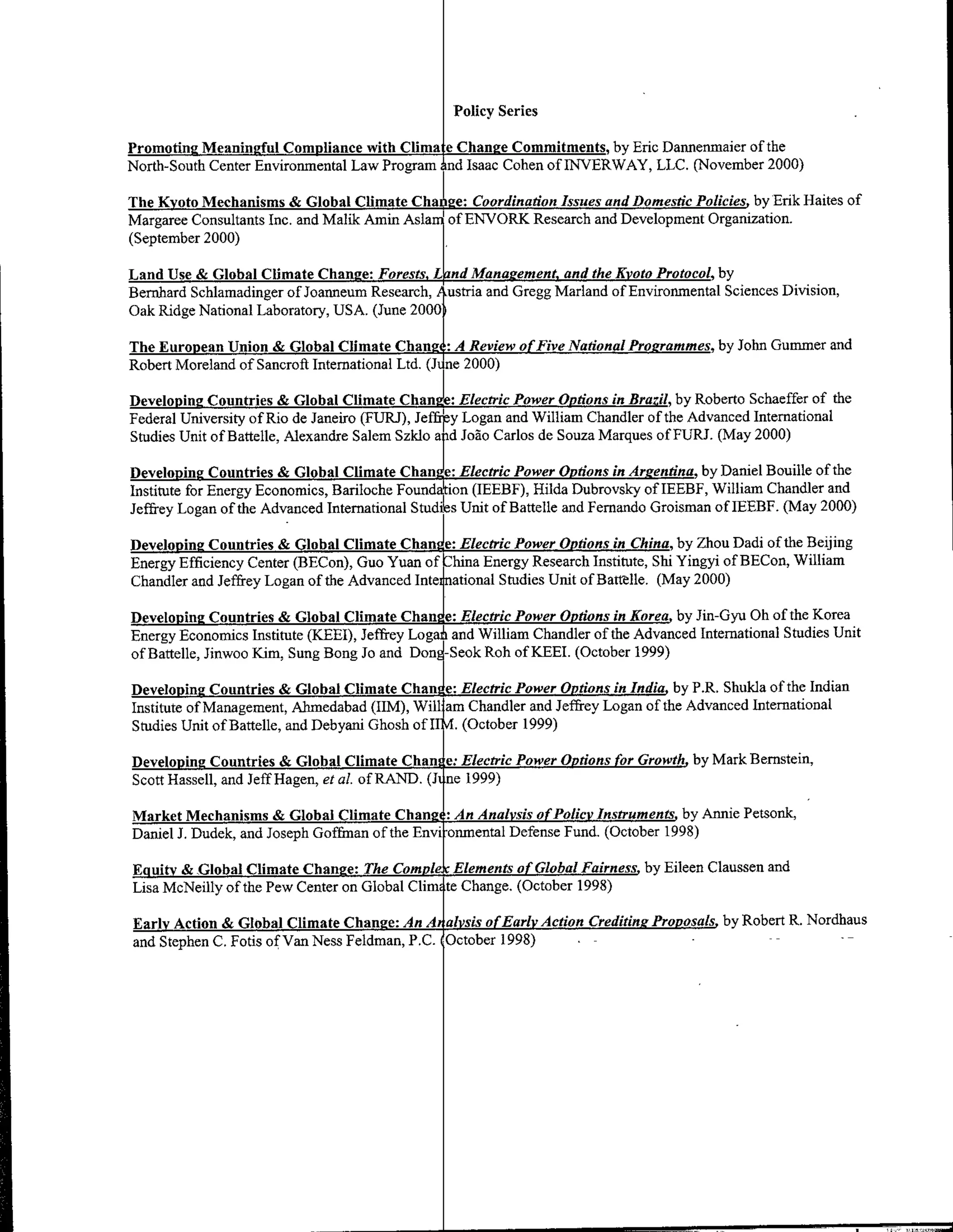 Pew Center on Global Climate Change- Business Environmental Leadership ...