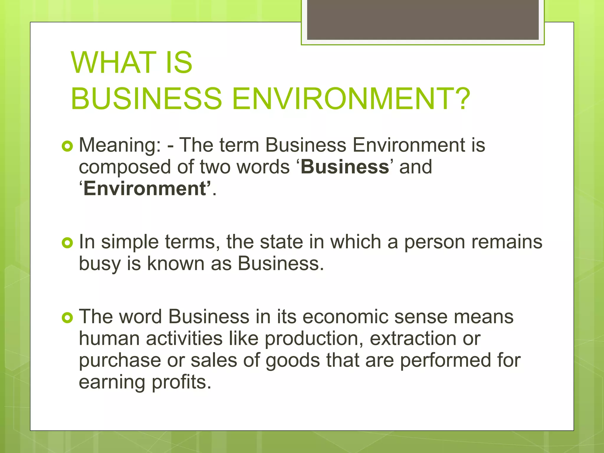 Business environment meaning and concepts | PPT
