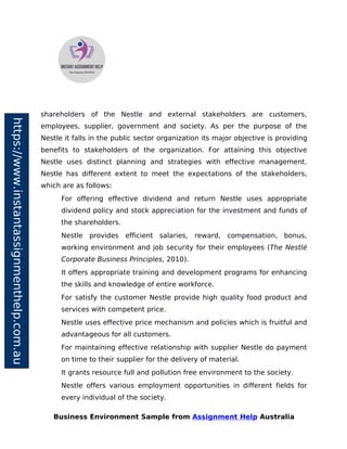Business Environment Sample Of Nestle | PDF