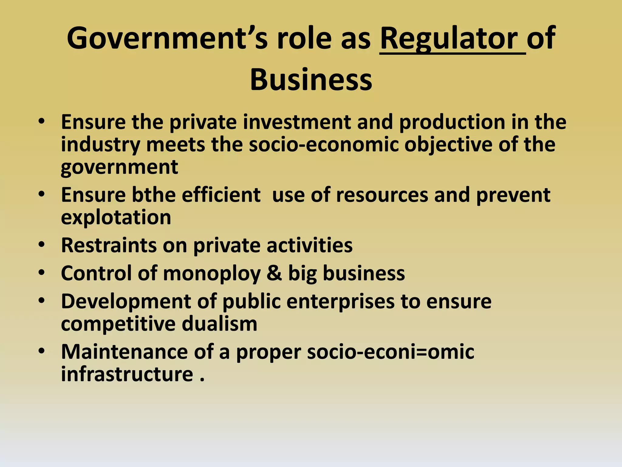 Business environment ppt on role of government | PPTX