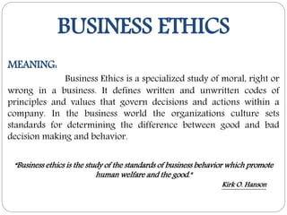 Business Ethics Definition