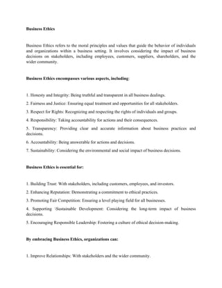 Business Ethics FOR BBA, BS , MBA AND MS | DOCX