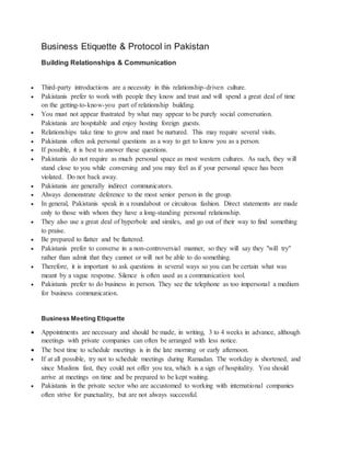 Business Etiquette & Protocol in Pakistan | DOCX