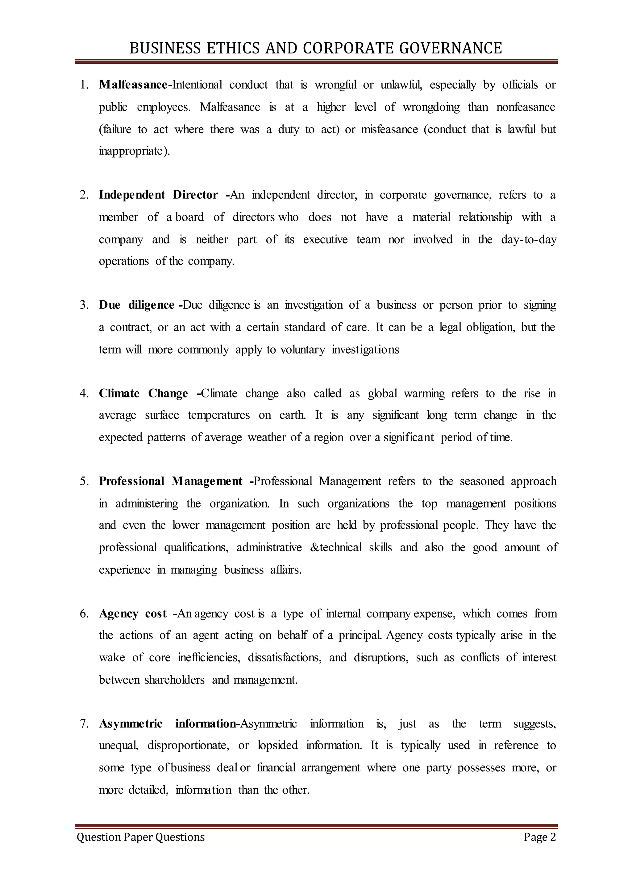 Business Ethics and Corporate Governance | DOCX