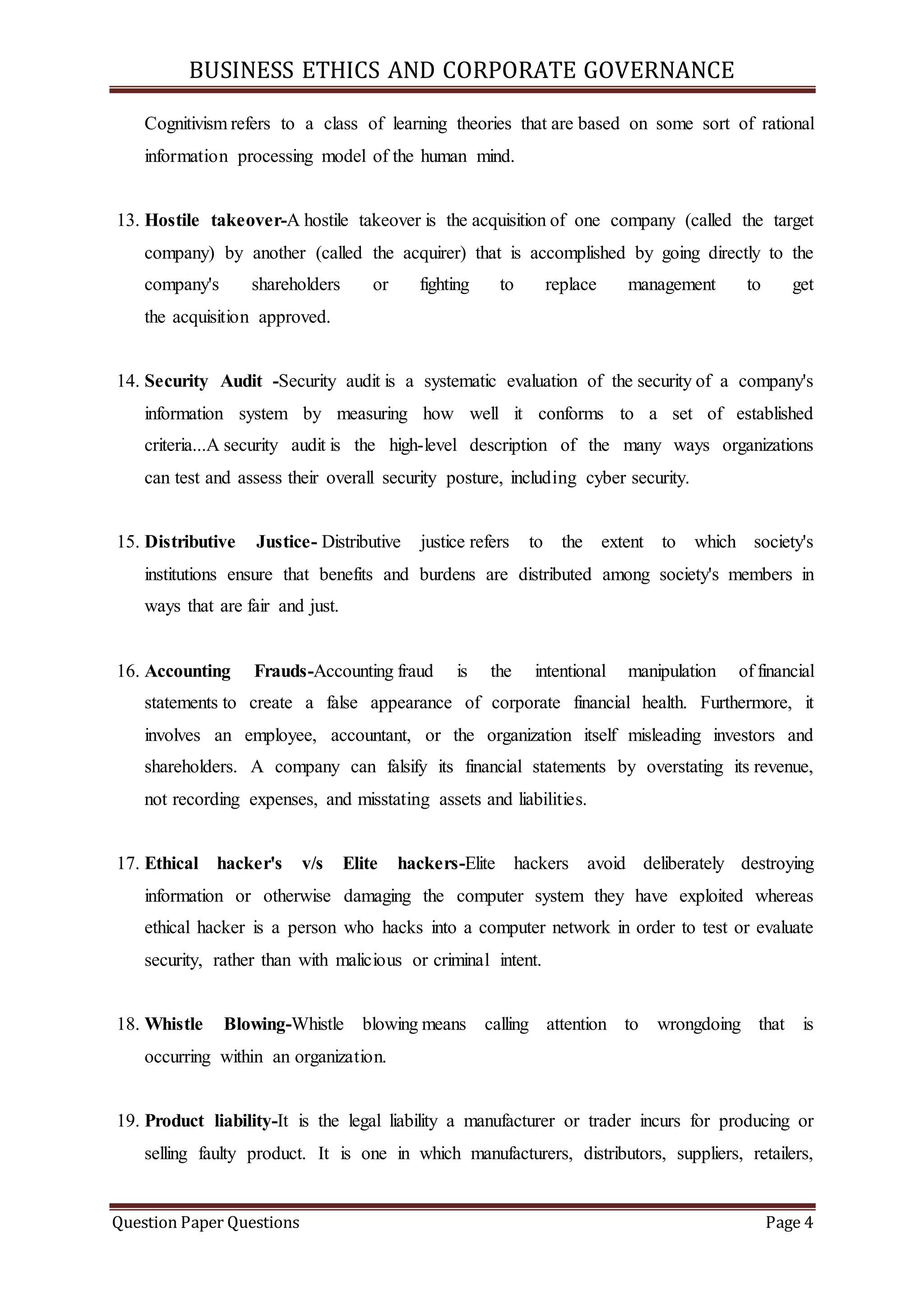 Business Ethics and Corporate Governance | DOCX