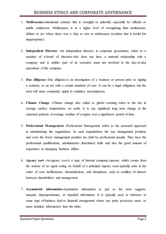 Business Ethics and Corporate Governance | DOCX