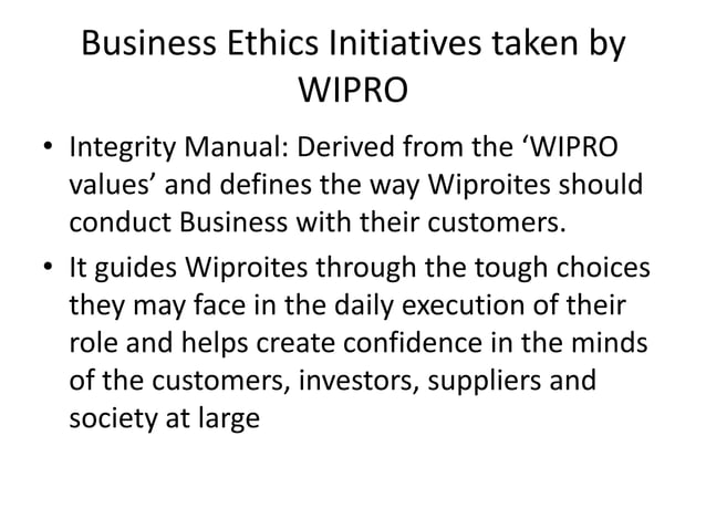 Business ethics initiatives taken by wipro | PPT