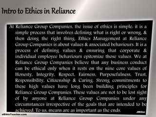 Business ethics of Reliance | PPTX