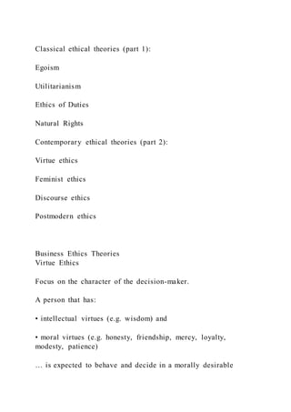 Business EthicsSession 2 Business Ethics Theories I | DOCX | Business ...
