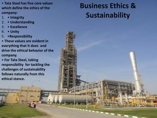 Business ethics & sustainability in steel industry tata steel | PPTX