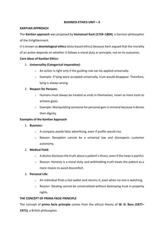 BUSINESS ETHICS – UNIT II: Ethical Theories and Moral Reasoning | PDF