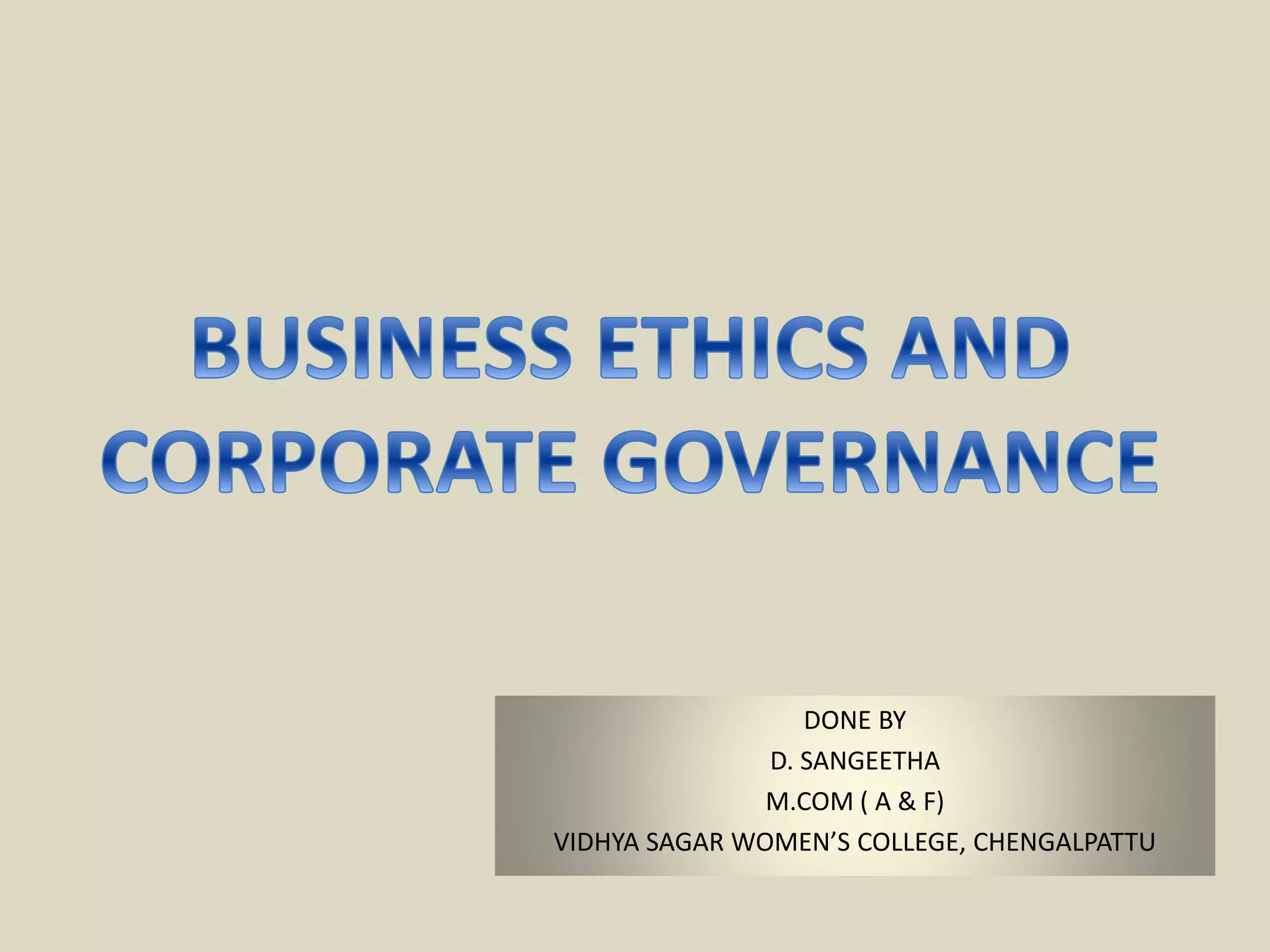 Business ethics and corporate governance | PPT