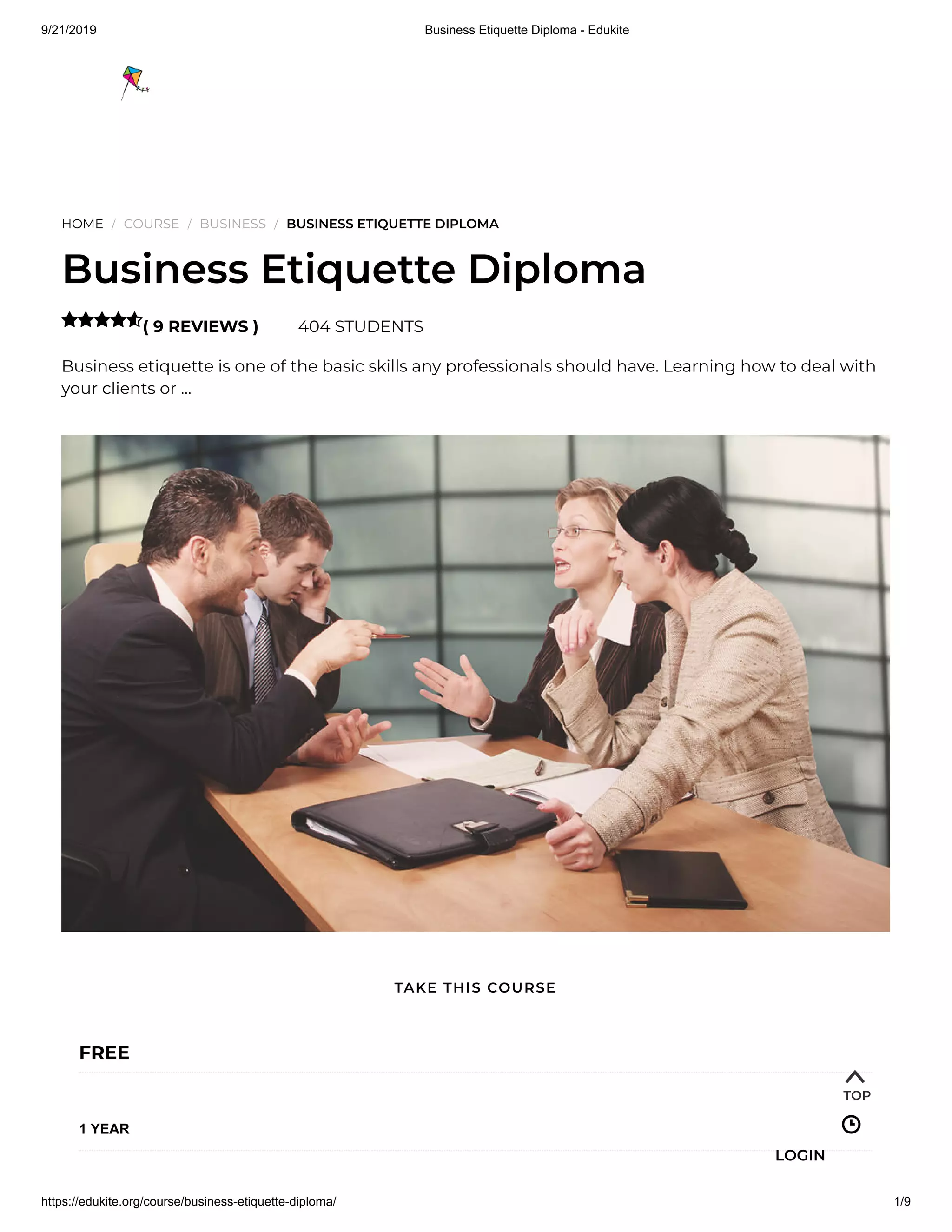Business Etiquette Diploma - Edukite | PDF