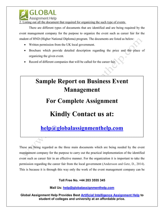 Sample Report on Business Event Management by Experts