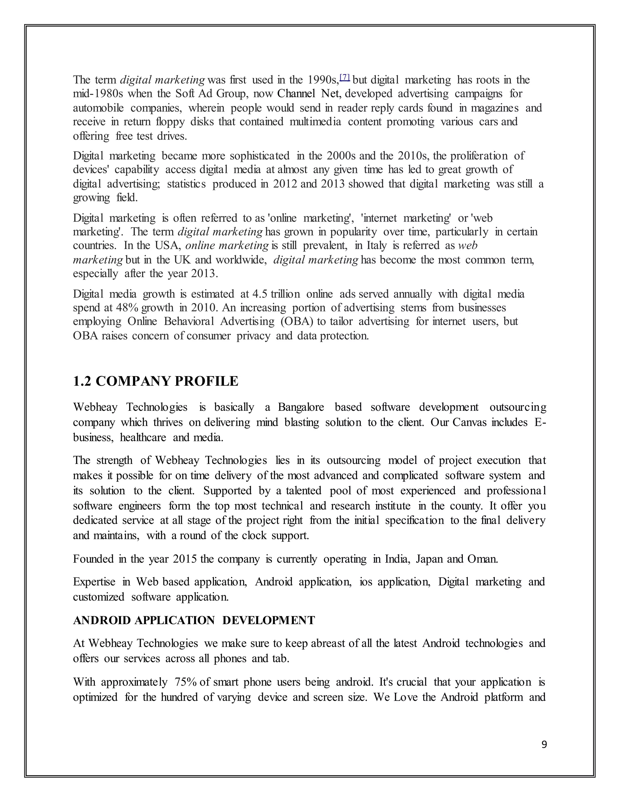 Digital Marketing Business familiarization Report | DOCX