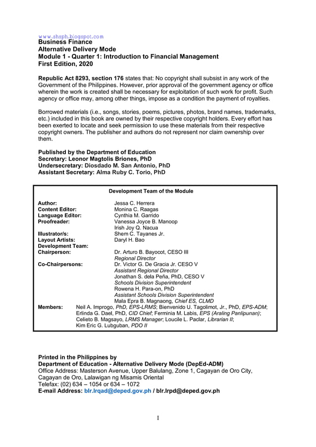 Business Finance Module 1.pdf | Business Accounting & Finance | Business