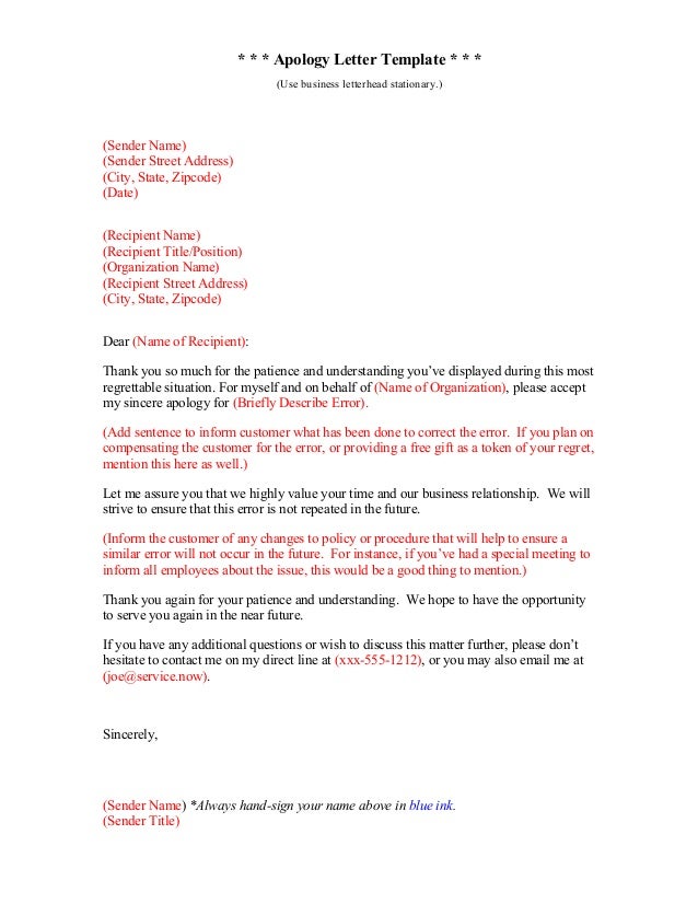 Business formal apology letter example