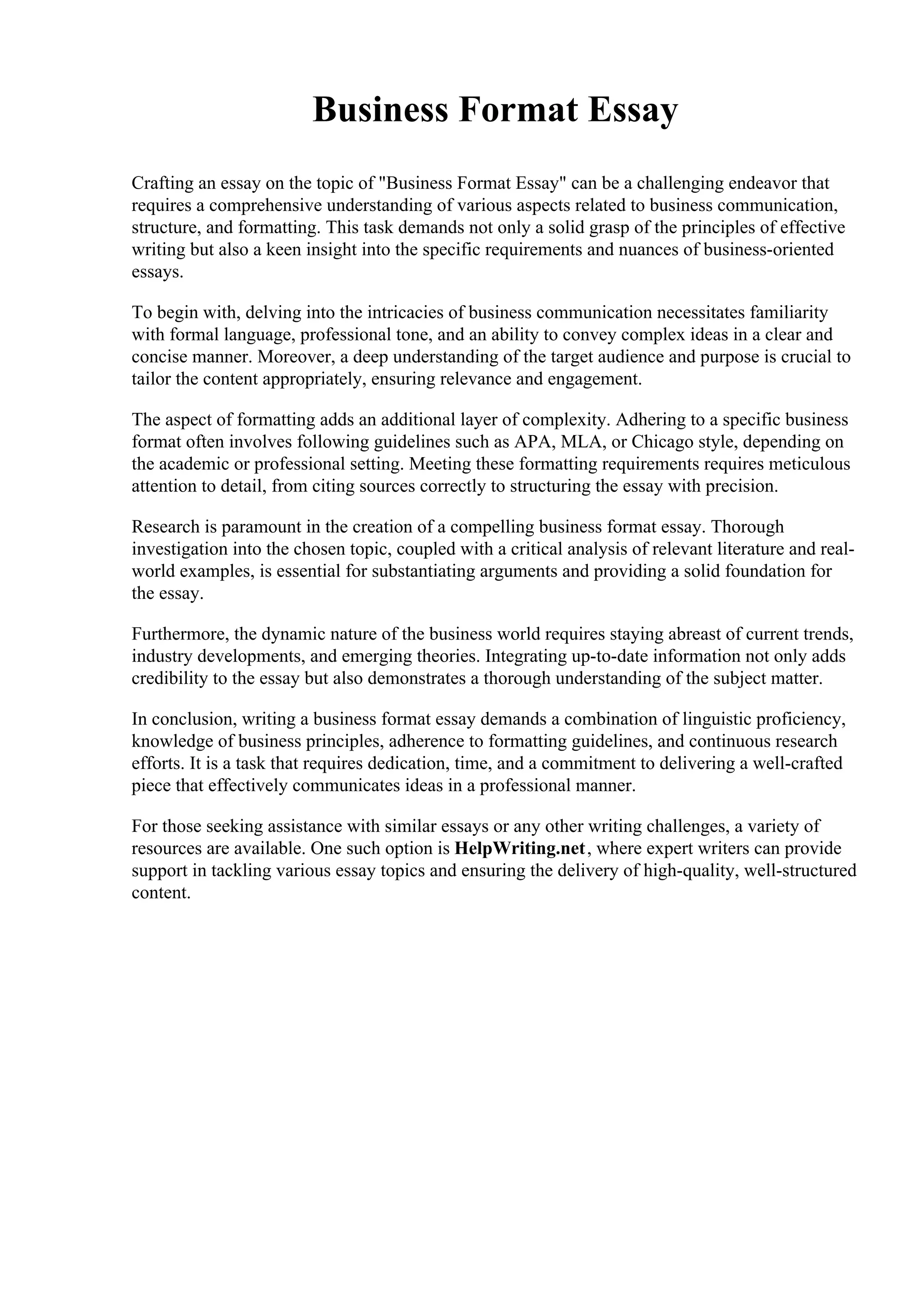 Business Format Essay.pdf | Business | Business and Finance
