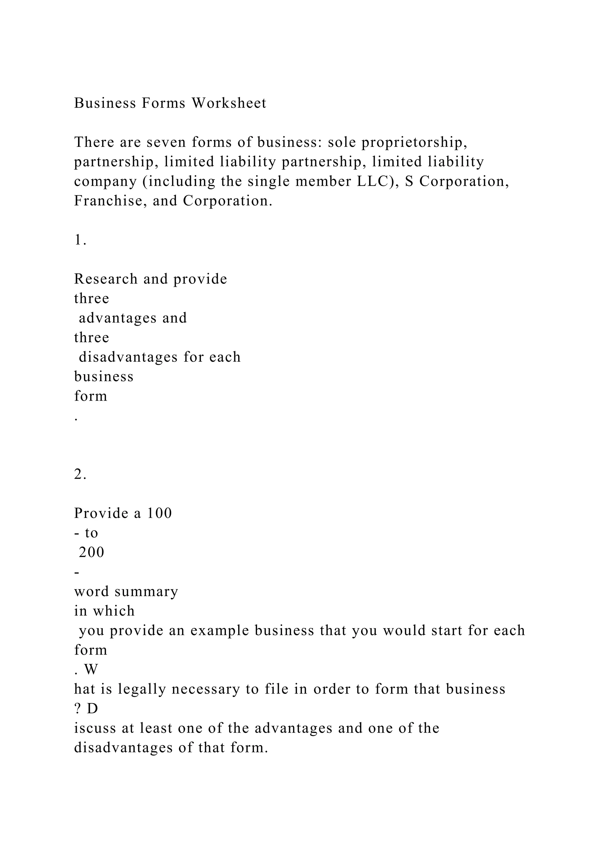 Business Forms WorksheetThere are seven forms of business sole .docx