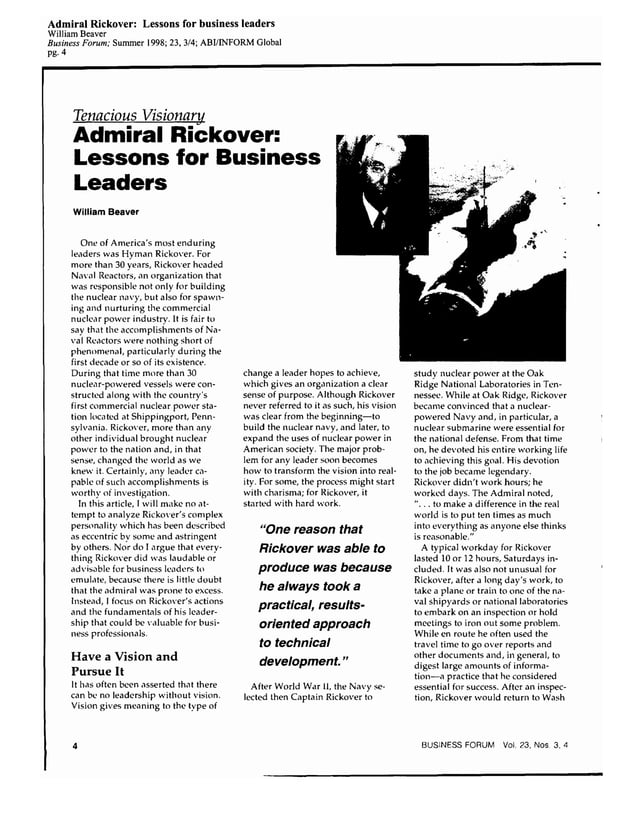 Admiral Rickover: Lessons for Business Leaders | PDF | Business ...