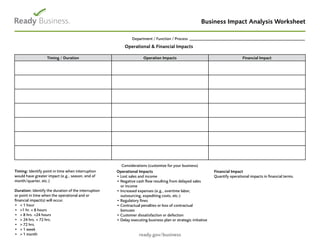 Business Impact Analysis Worksheet | PDF