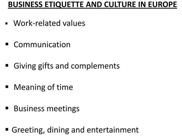 BUSINESS ETIQUETTE AND CULTURE IN EUROPE | PDF | Europe Travel | Travel ...