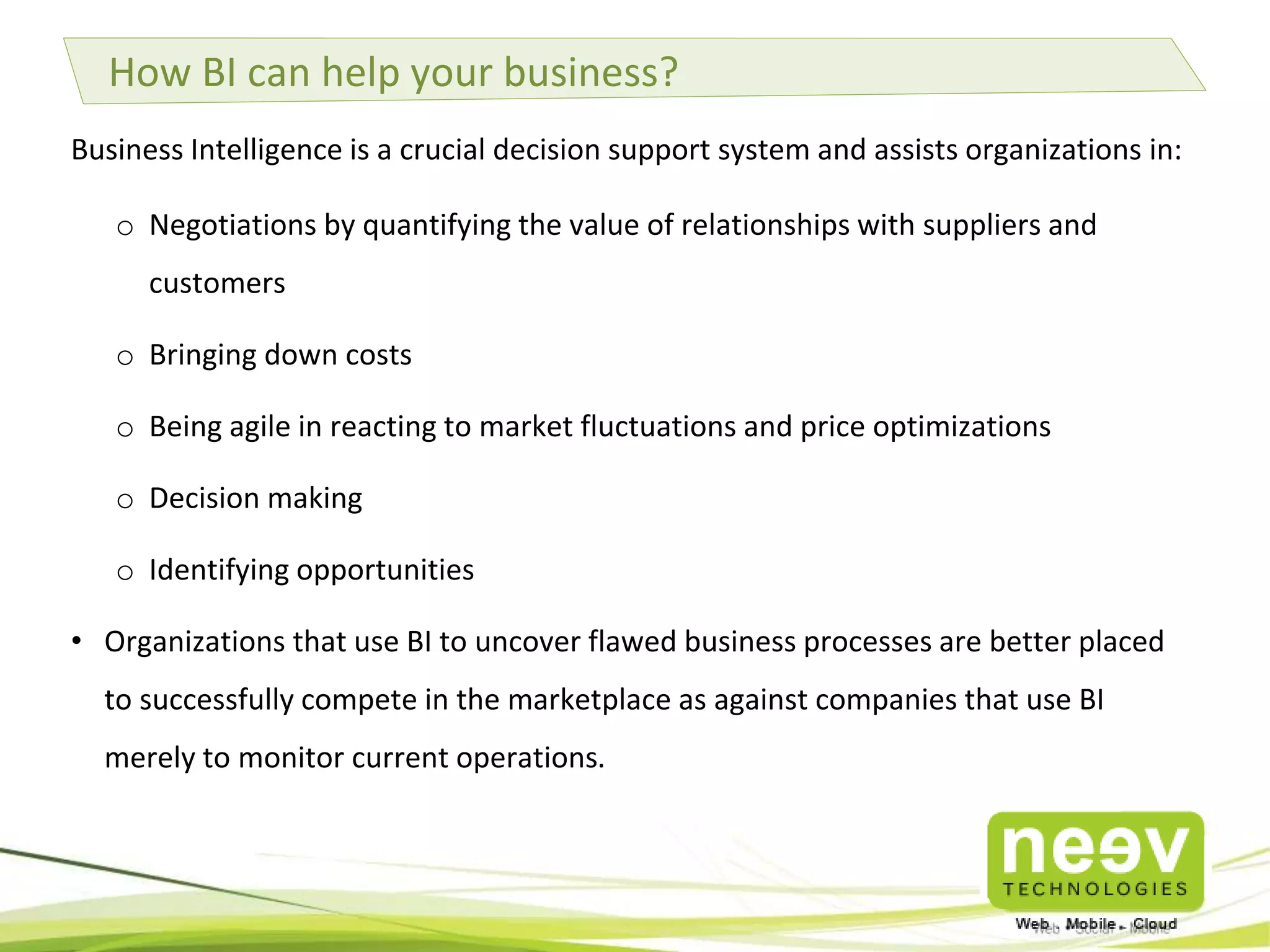 Business Intelligence Capabilities @ Neev | PPT