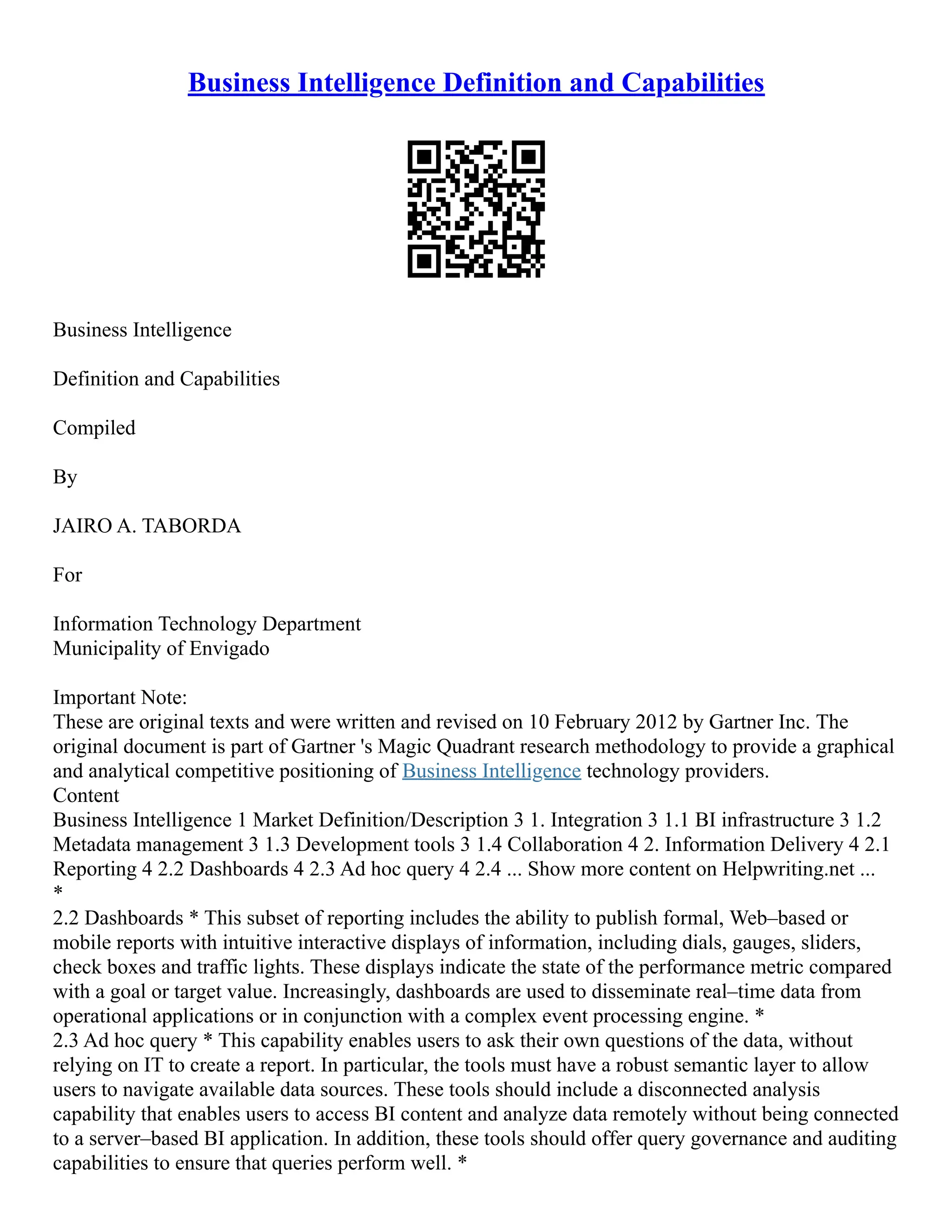 Business Intelligence ( Bi ) | PDF
