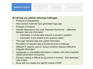 Business intelligence for manufacturing | PPTX | Computer Software and Applications | Computing