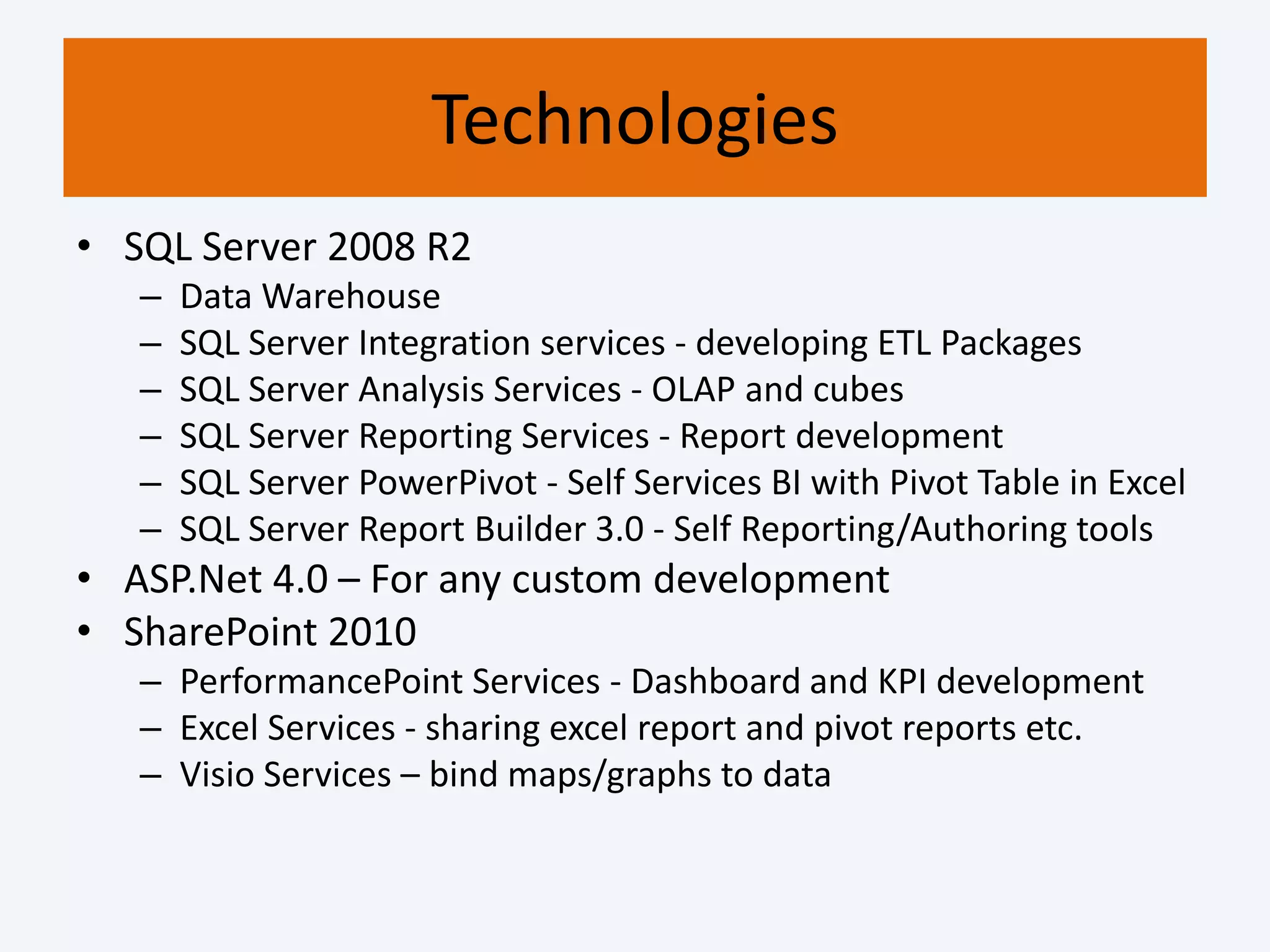Business intelligence - Microsoft Technologies | PPTX