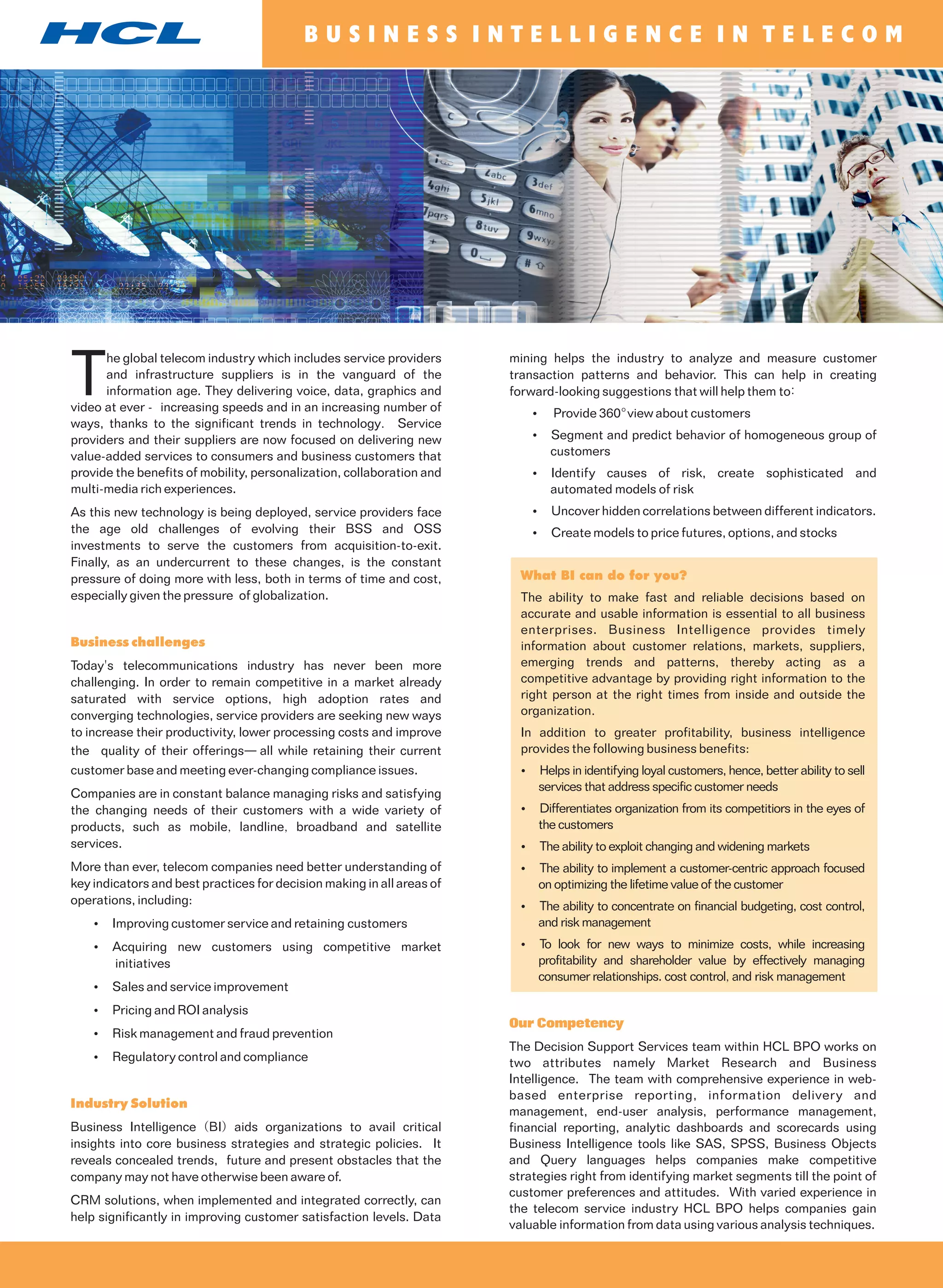 HCLT Brochure: Business Intelligence in Telecom | PDF