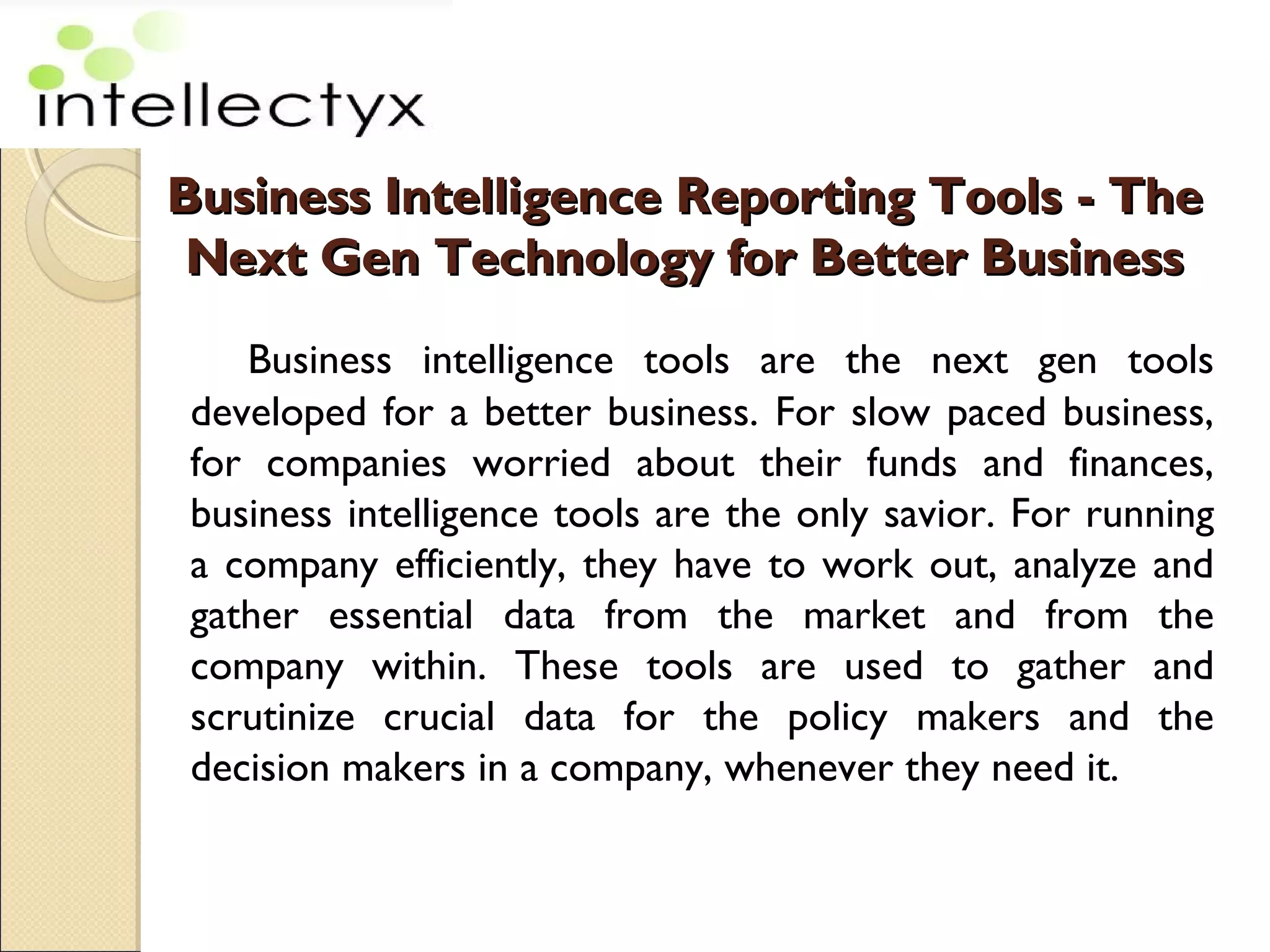 Business Intelligence Reporting Tools | PPT