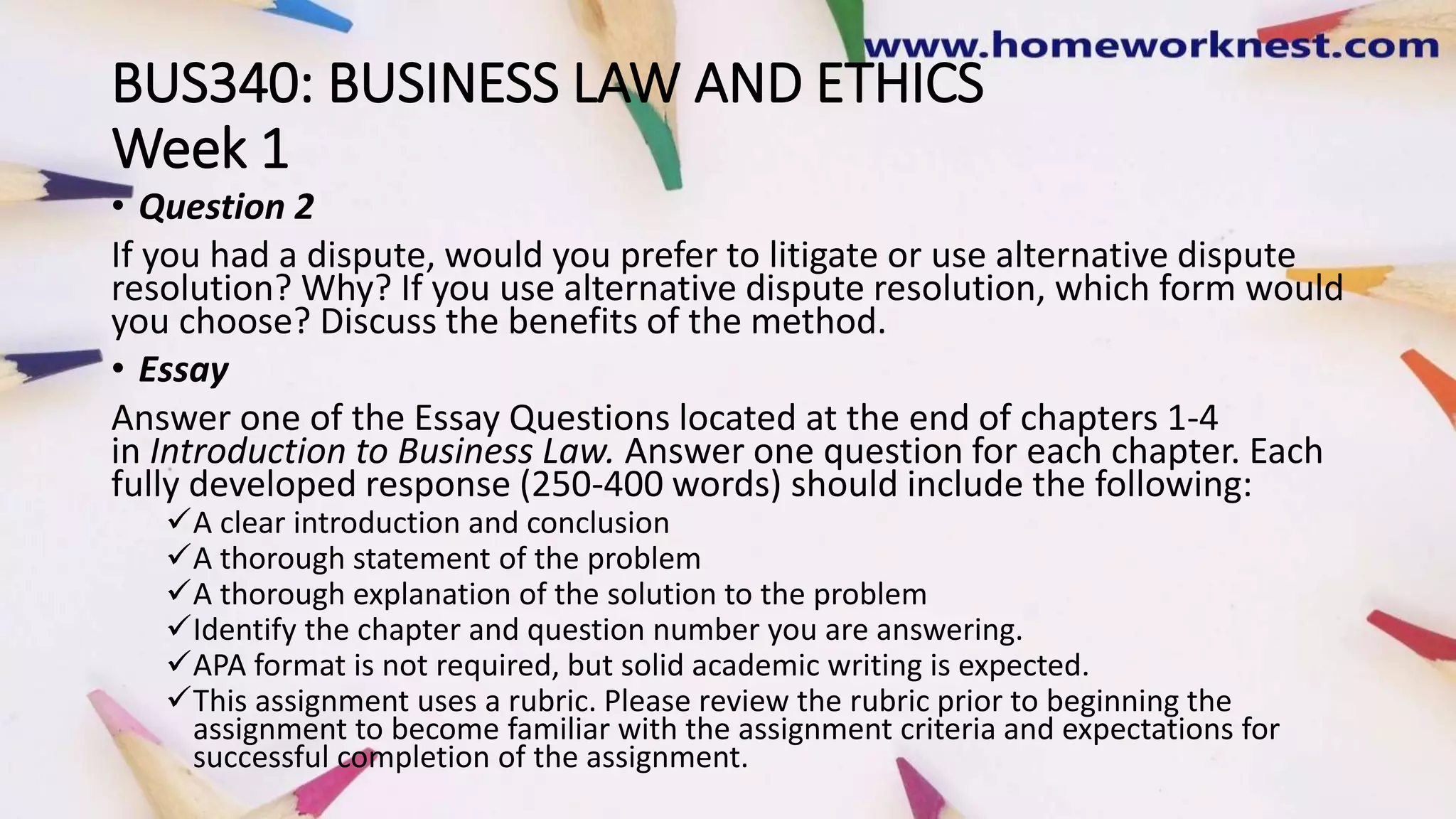BUS340: BUSINESS LAW AND ETHICS | PPTX