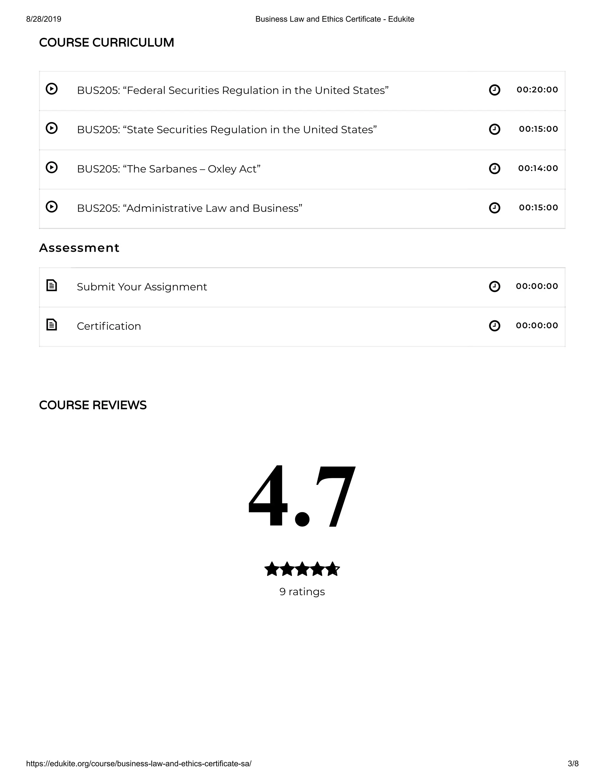 Business Law and Ethics Certificate - Edukite | PDF