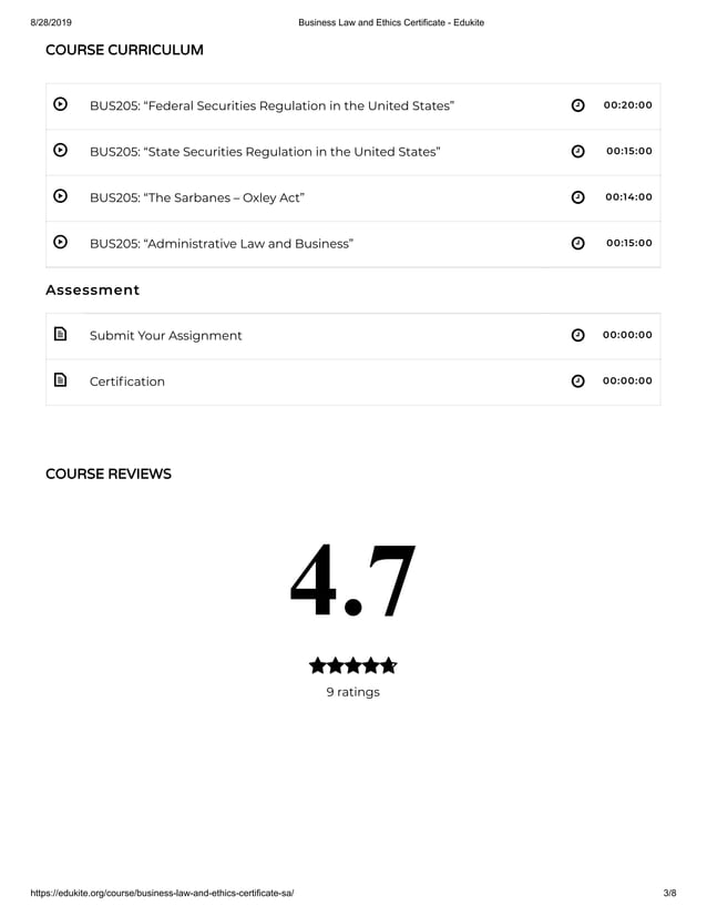 Business Law and Ethics Certificate - Edukite | PDF | Education industry | Industries