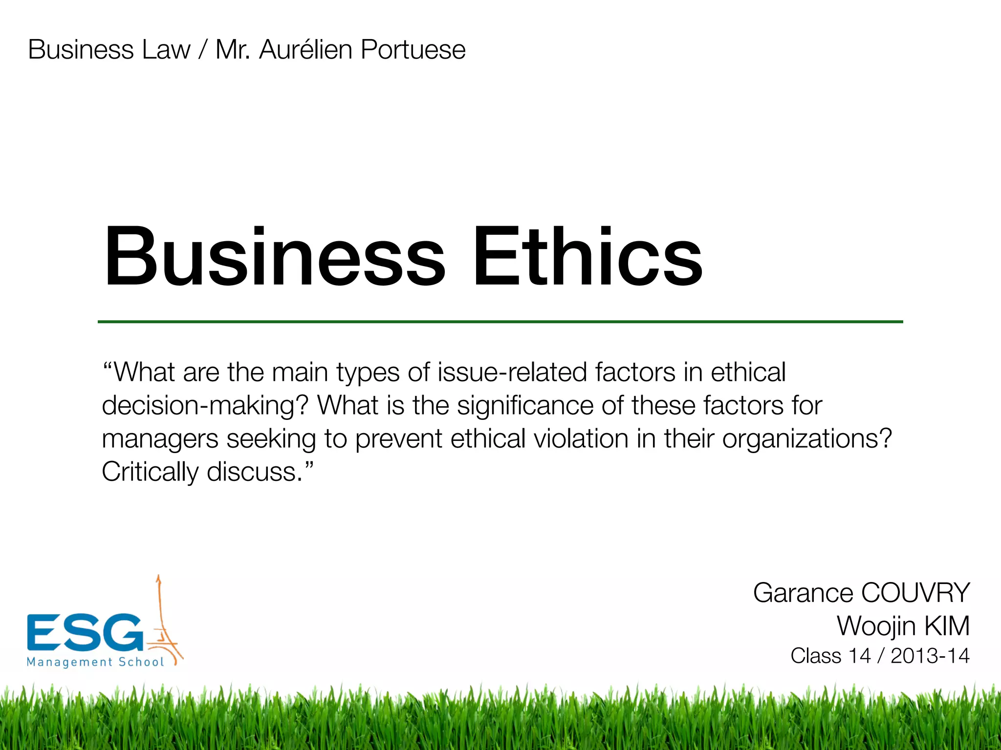 [Business Law] Business Ethics | PDF