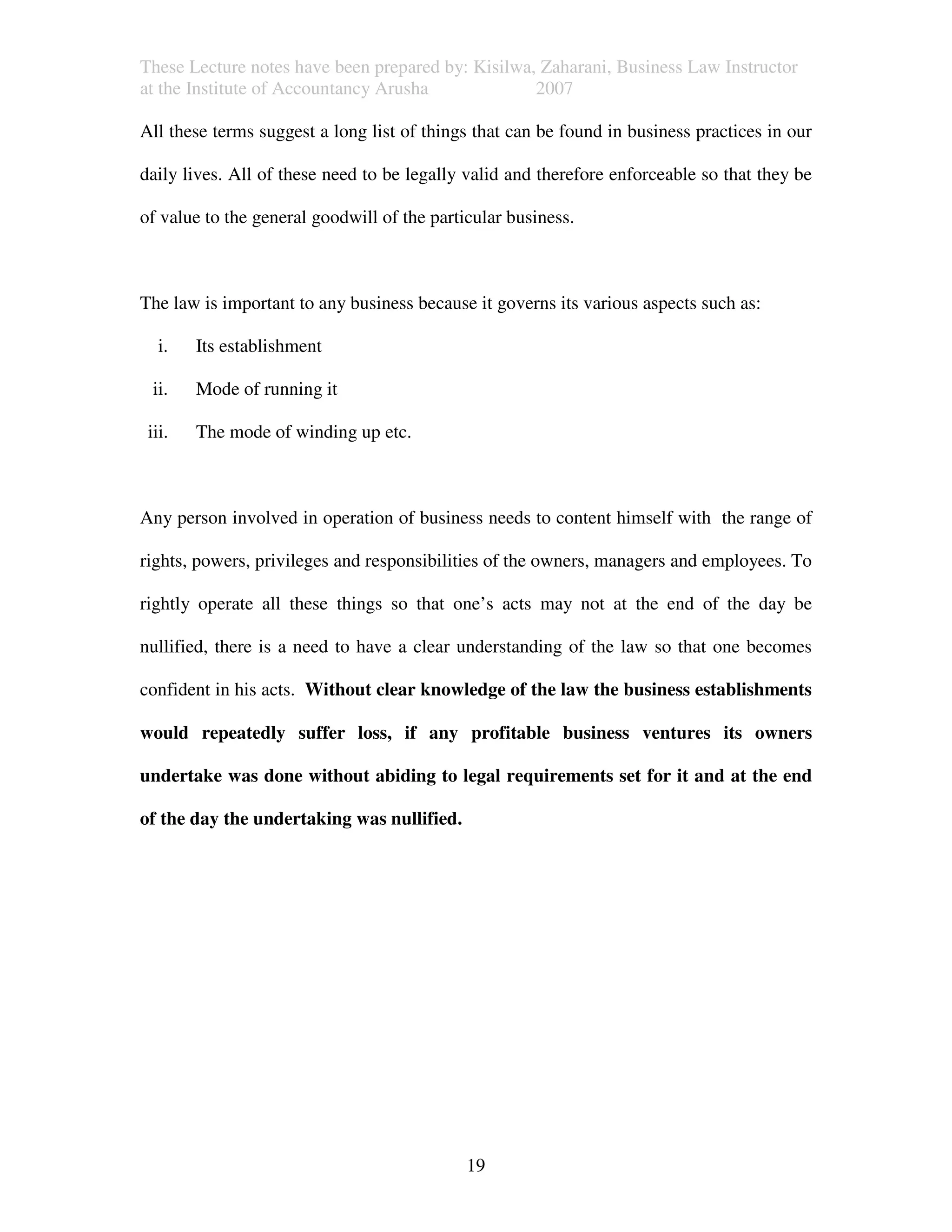 Business law lecture notes | PDF