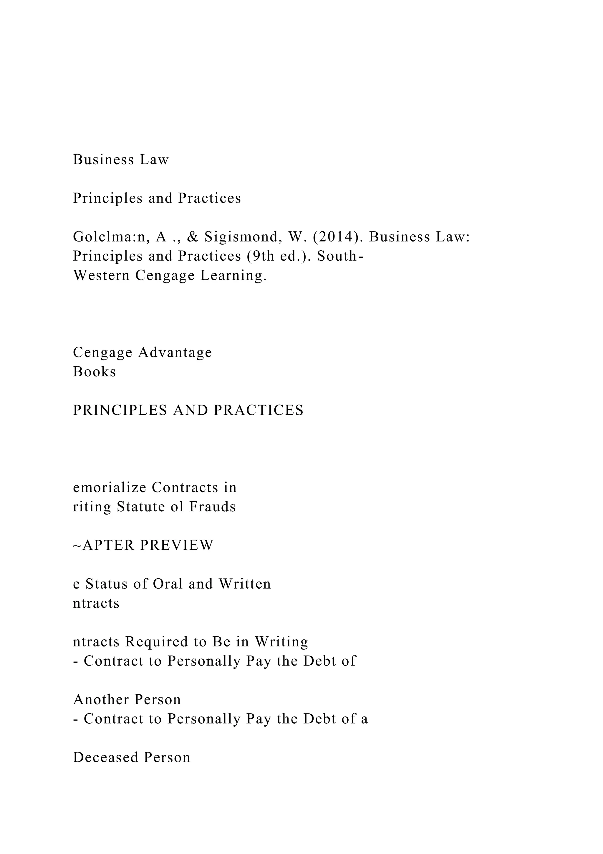 Business Law Principles and Practices Golclman, A ., .docx