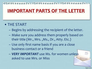 Business Letter Writing, E-mail Guidelines & Etiquette | PPTX