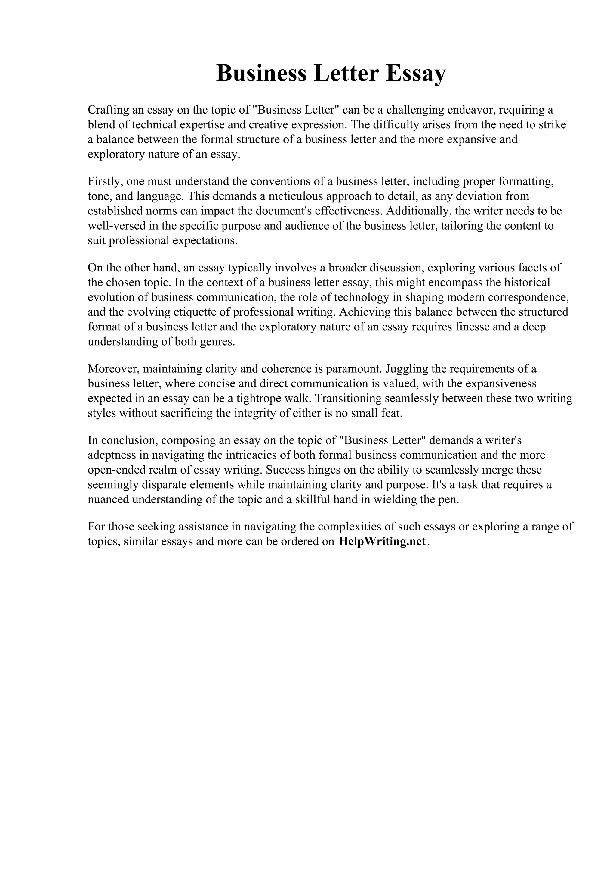 Business Letter Essay | PDF