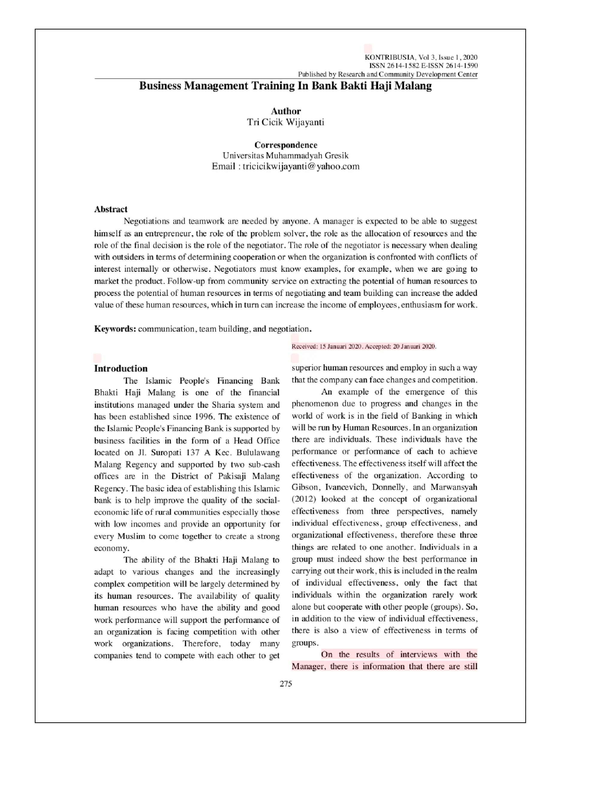 Business Management Training In Bank Bakti Haji Malang.pdf