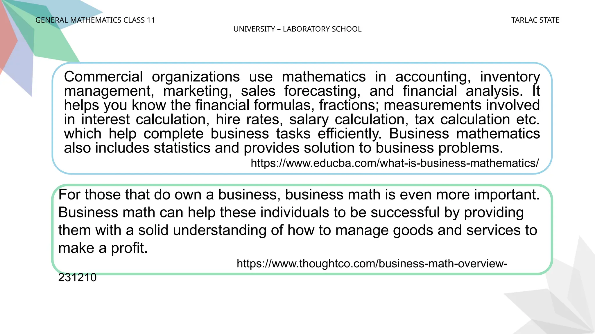 BUSINESS MATH PRESENTATION - GENERAL MATHEMATICS.pptx | Stocks and ...