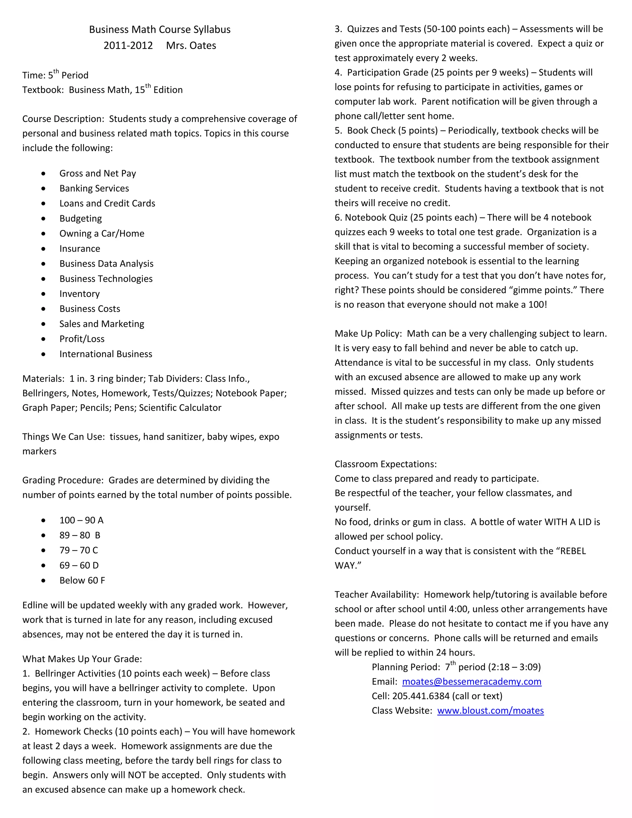 Business Math Course Syllabus | PDF